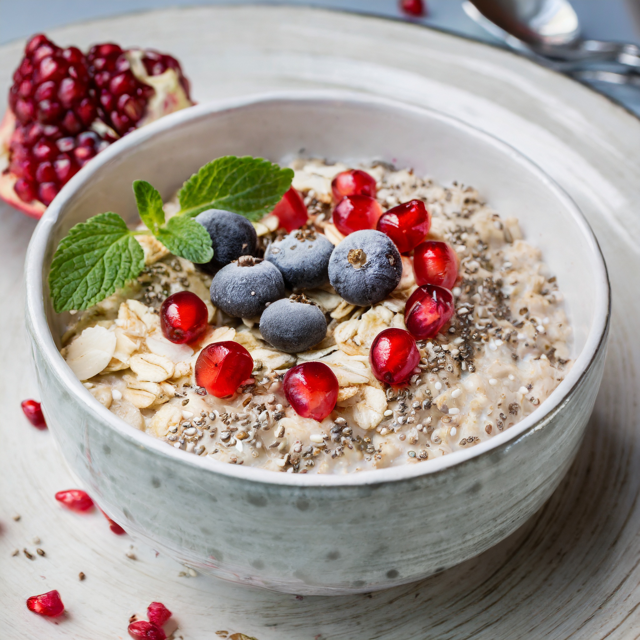 Recette de Gruau d'avoine, chia, fruits des champs & grenade